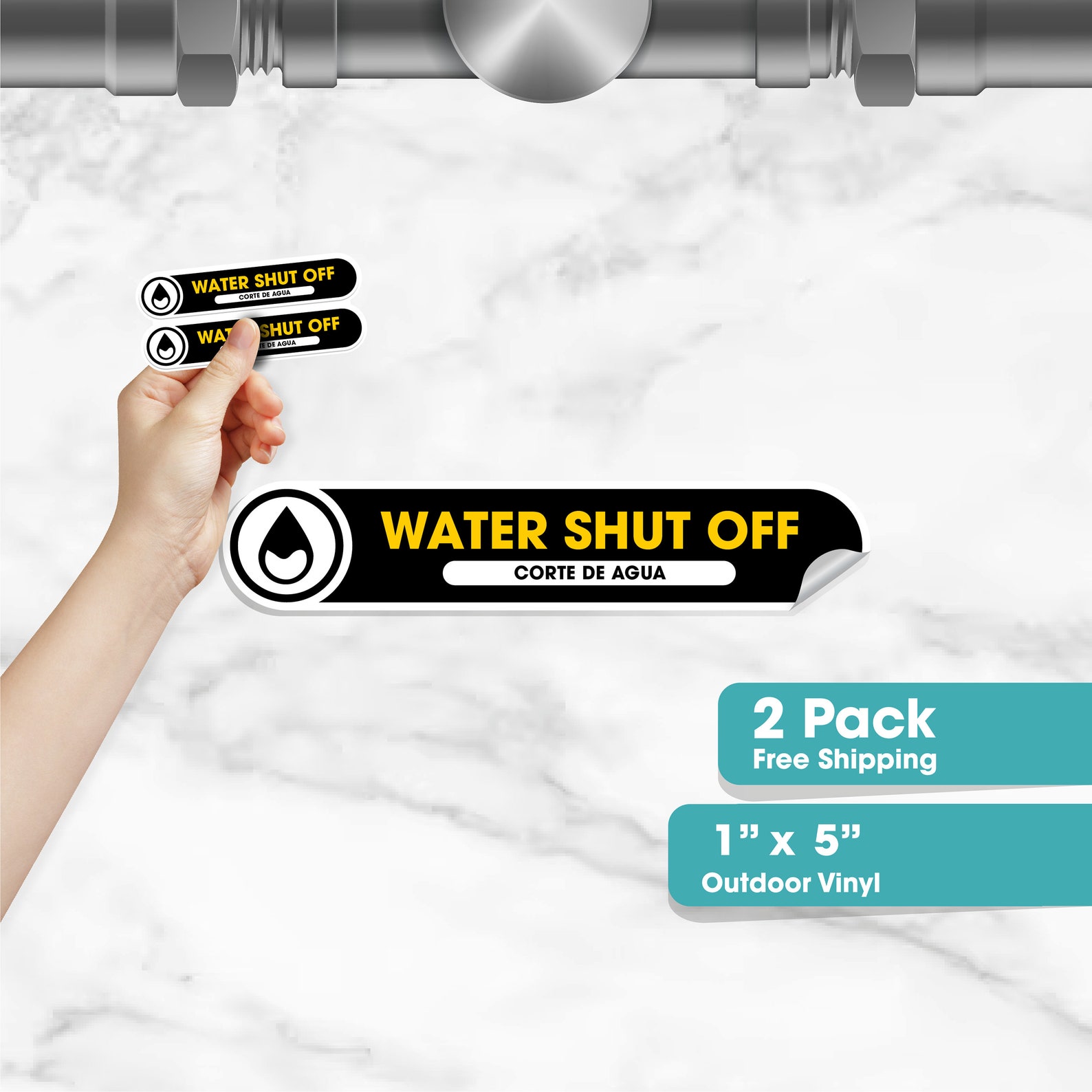 Bilingual Water Shut off Small 2 Pack Stickers | Water Shut off ...