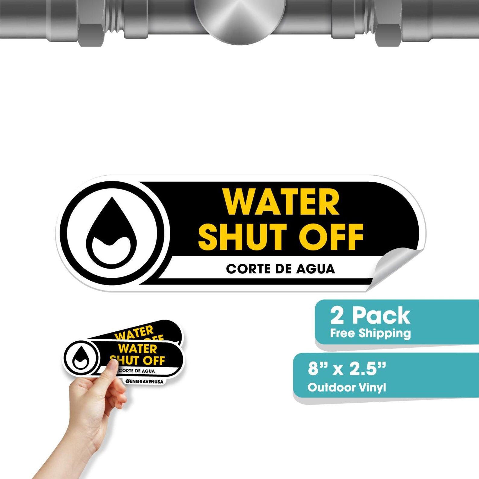 Bilingual Water Shut off Small 2 Pack Stickers | Water Shut off ...