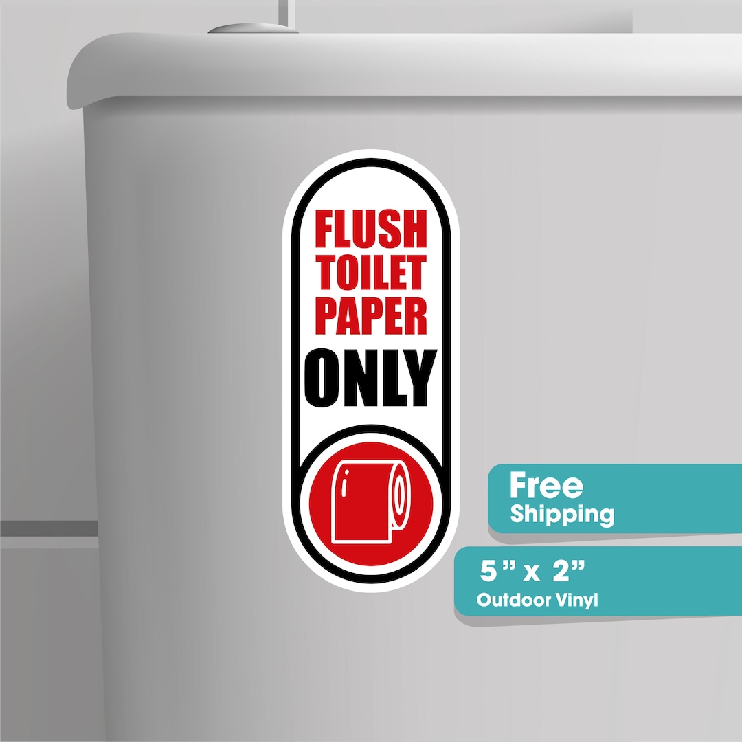 Flush Toilet Paper Only Sticker - Waterproof - Restroom Sign - Bathroom ...