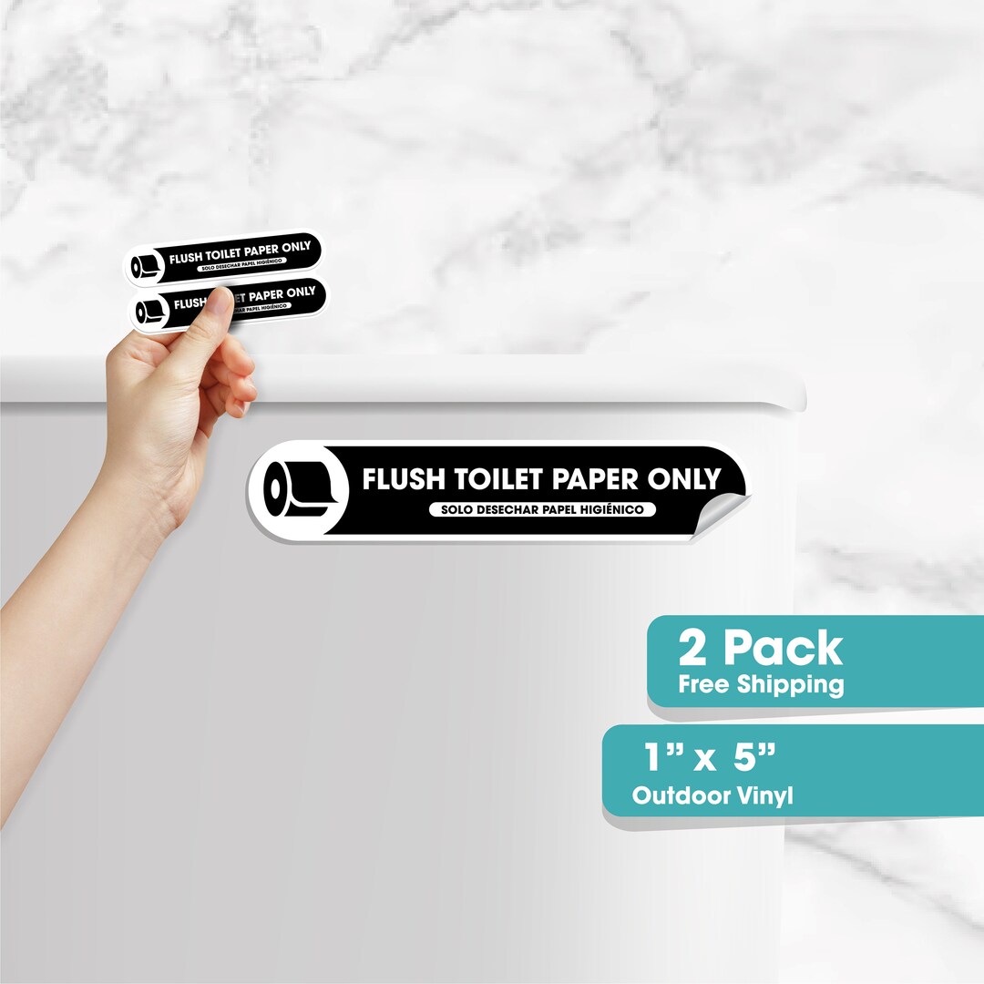 Flush Toilet Paper Only Sticker | Small 1x5 Inch for Bathroom Restroom ...