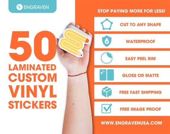 50 Custom Vinyl Laminated Stickers Best Prices Small - Etsy