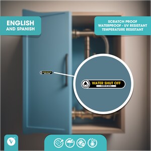 Bilingual Water Shut off Small 2 Pack Stickers | Water Shut off ...