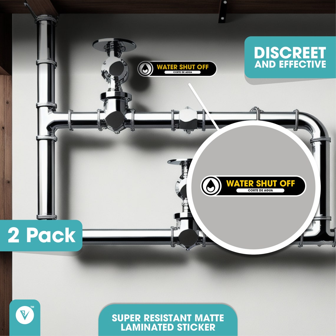 Bilingual Water Shut off Small 2 Pack Stickers | Water Shut off ...