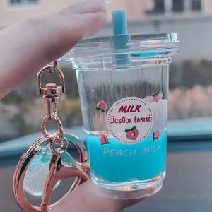 Peach Liquid Keychain, Boba Keychain, Quicksand Keychain, Kawaii ...