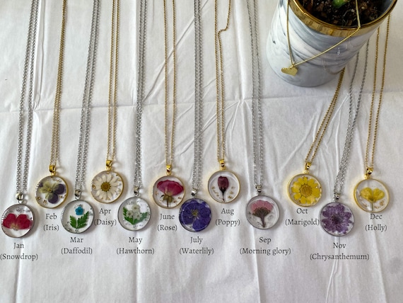 Gift for Her Handmade Birth Month Real Flower Necklace - Etsy