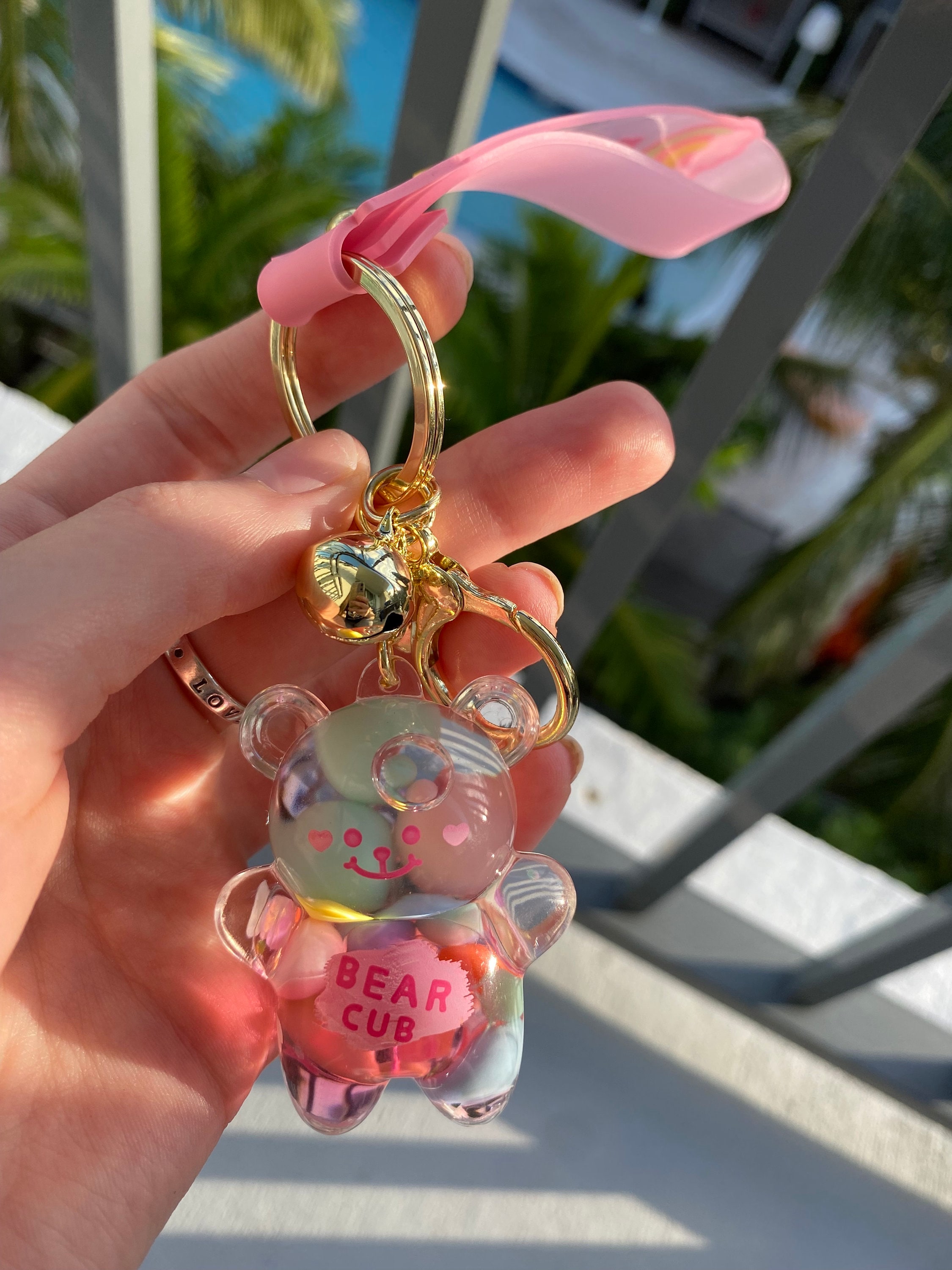 Bear Liquid Keychain Bear Keychain Quicksand Keychain - Etsy