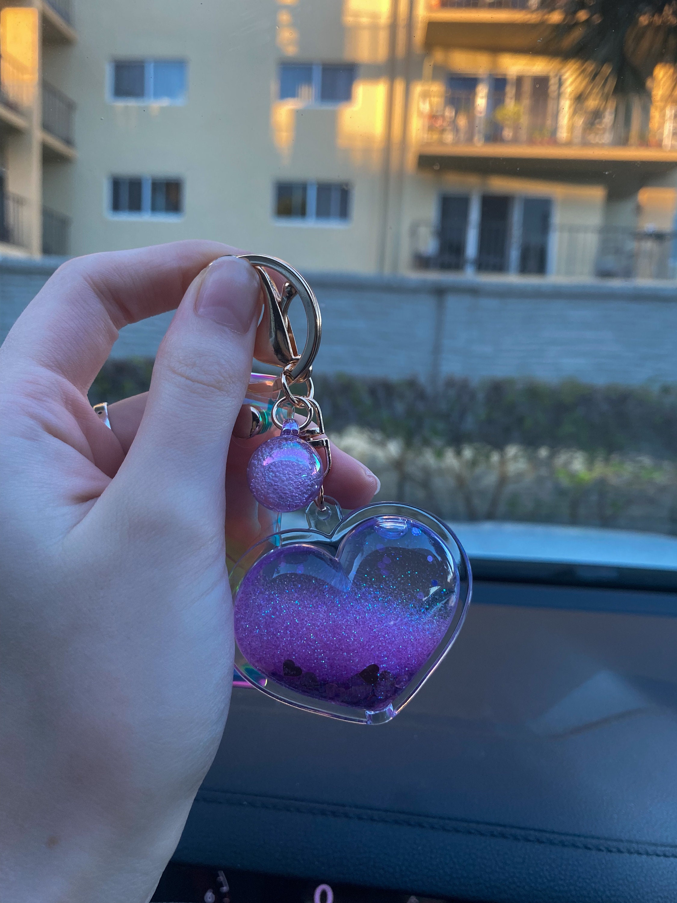 Heart Liquid Keychain Heart Keychain Quicksand Keychain - Etsy