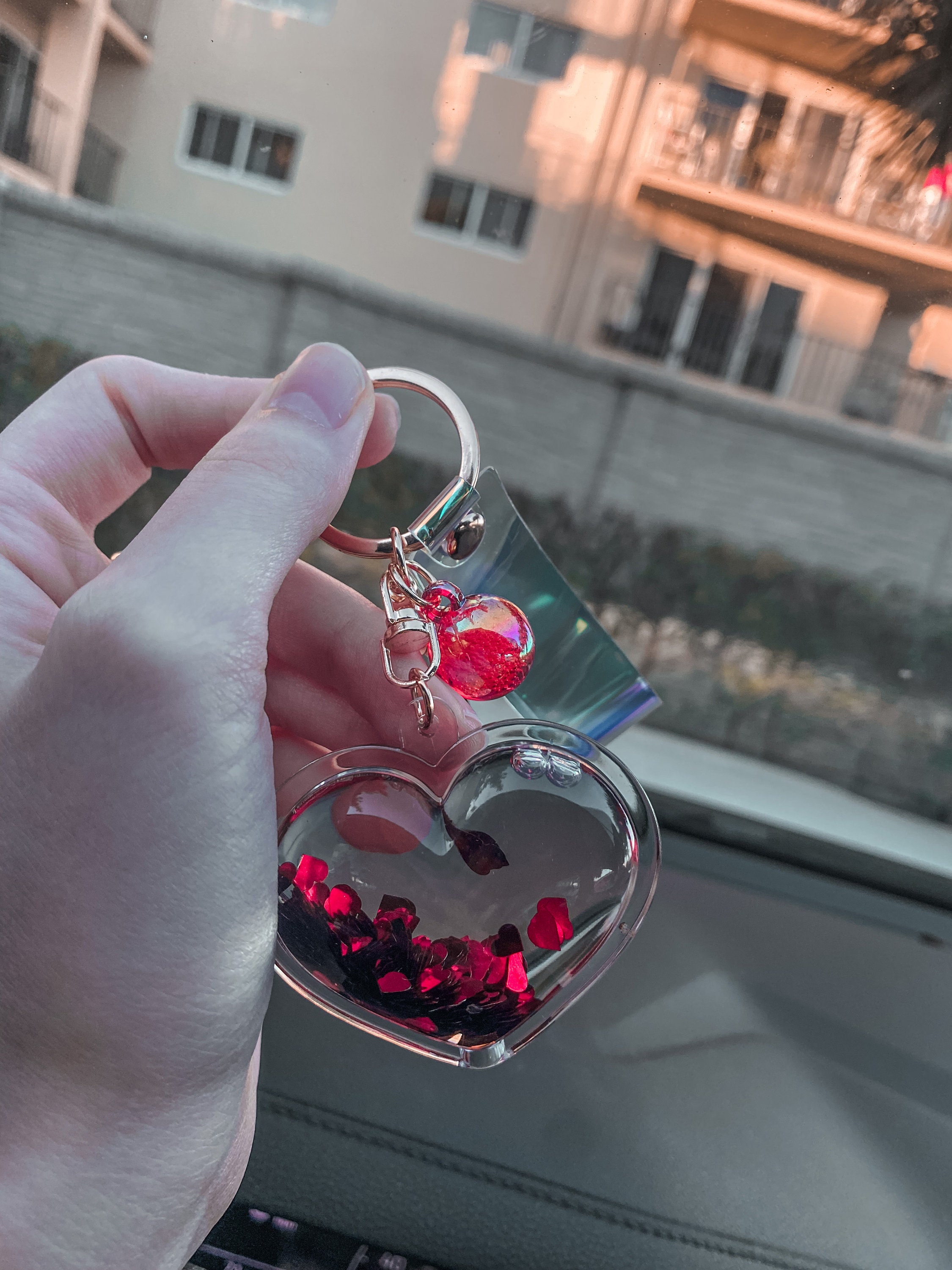 Heart Liquid Keychain Heart Keychain Quicksand Keychain - Etsy
