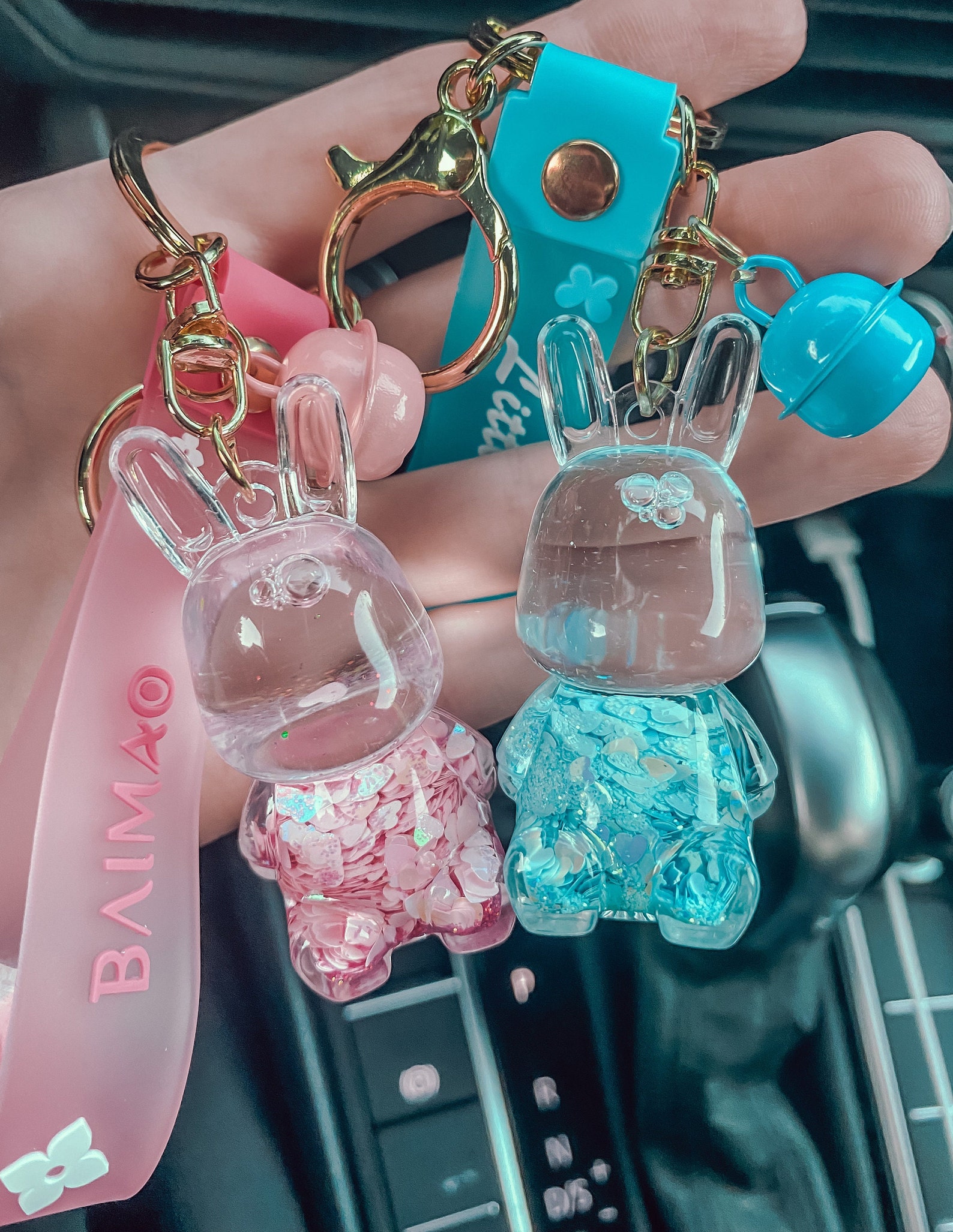 Kawaii Liquid Bunny Keychain: Pastel Shaker Charm - Etsy