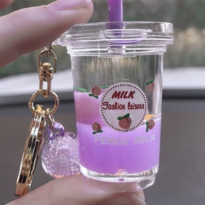 Peach Liquid Keychain, Boba Keychain, Quicksand Keychain, Kawaii ...