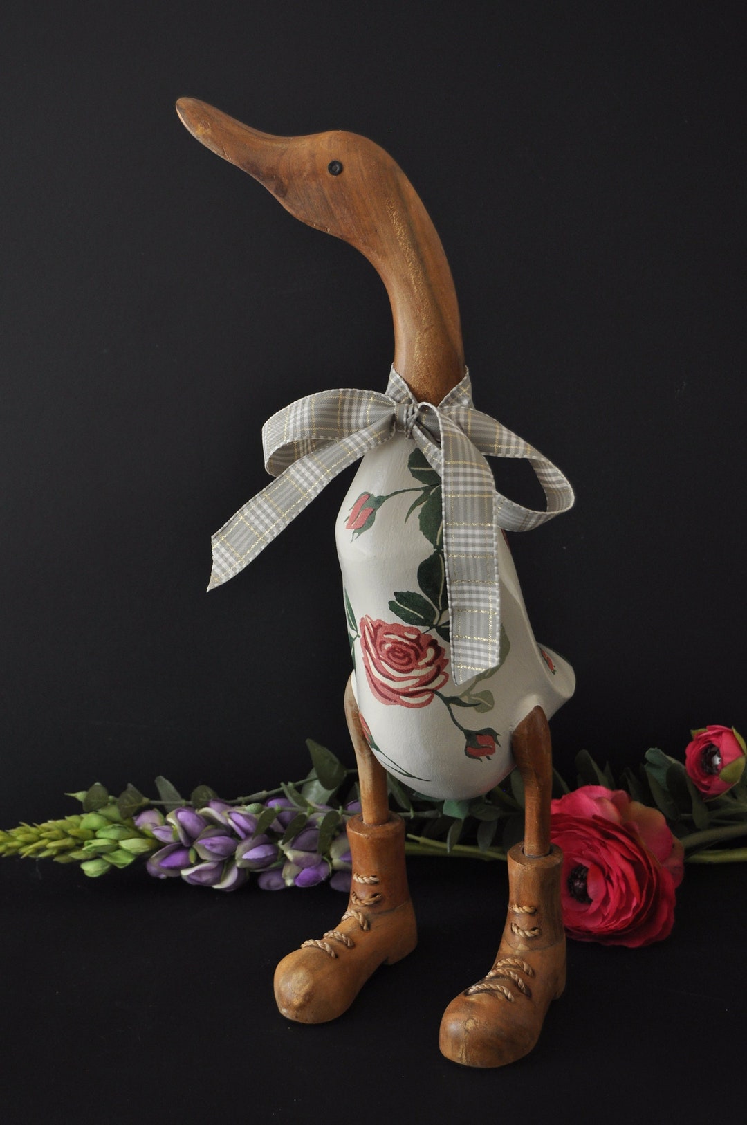 Emma Bridgewater Inspired Very Large Lace up Booted Wooden Duck in Pink ...