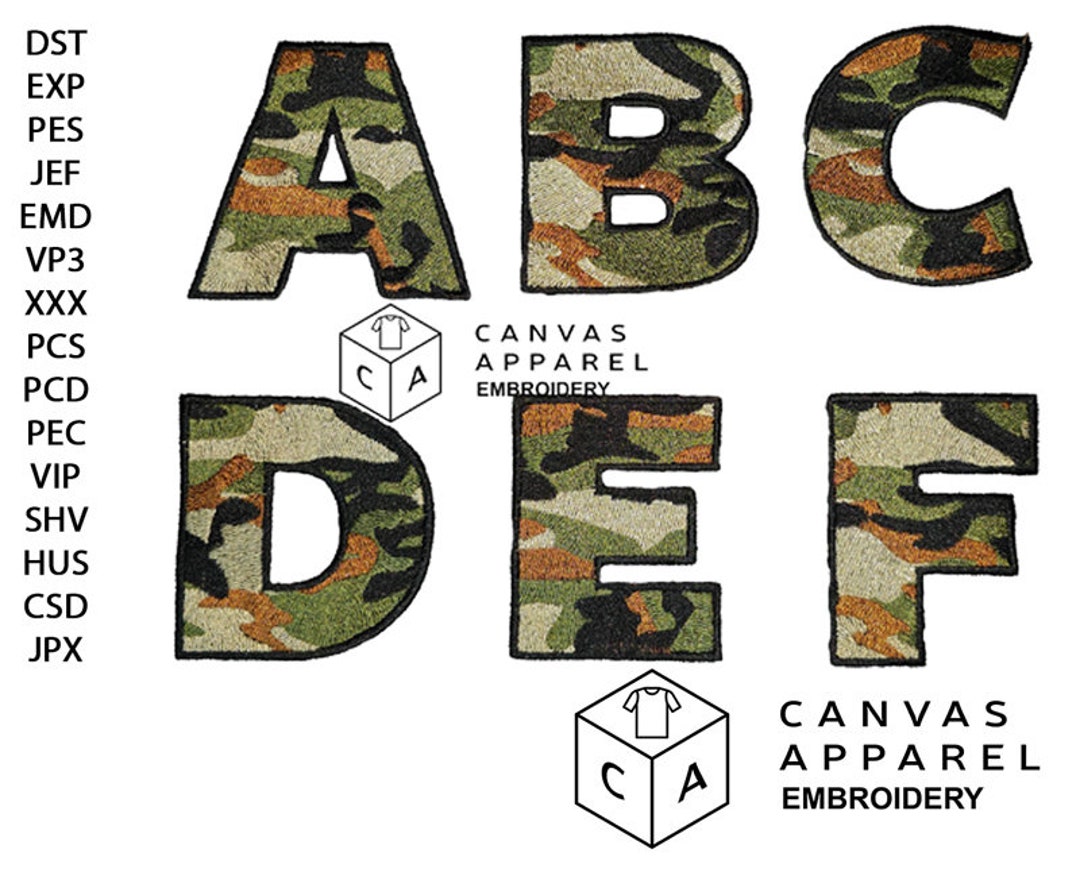 Military Camo Embroidery Fonts - Tactical Alphabet & Numbers, 2.5 Inch ...