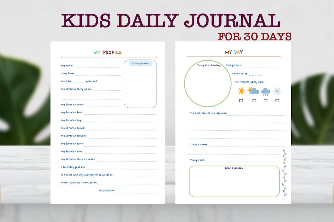 Kids Daily Journal Printable A 30-day Kids Dairy Dairy for Children ...