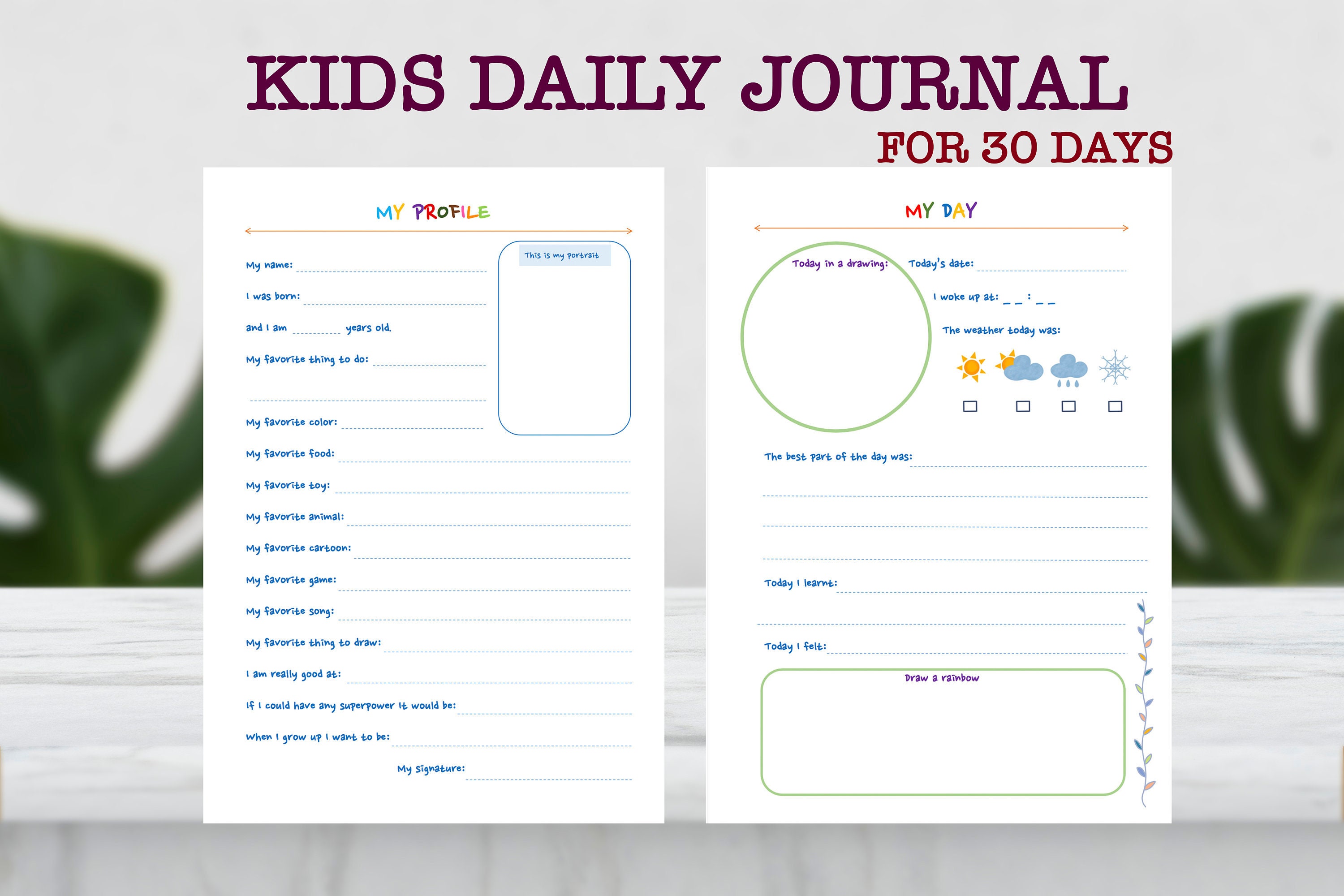 Kids Daily Journal Printable A 30-day Kids Dairy Dairy for Children ...