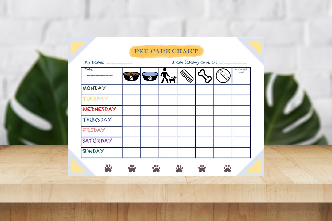 Pet Care Chart for Kids | Pet Responsibility Checklist | Pet Feeding ...