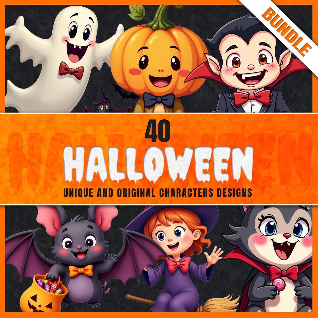 40 Unique Halloween Character Design Bundle | Digital Download - Etsy