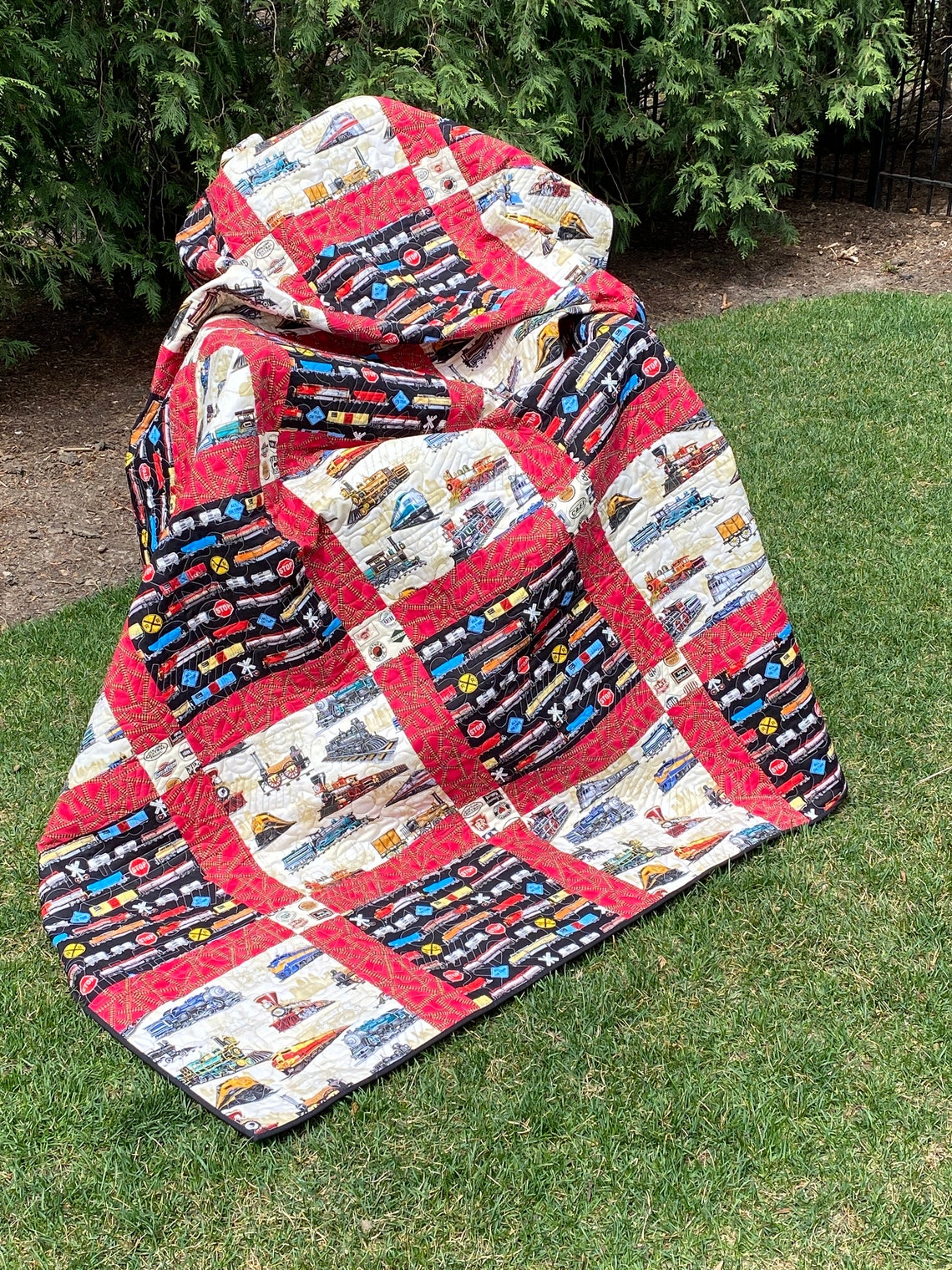 All Aboard Train Quilt - Etsy