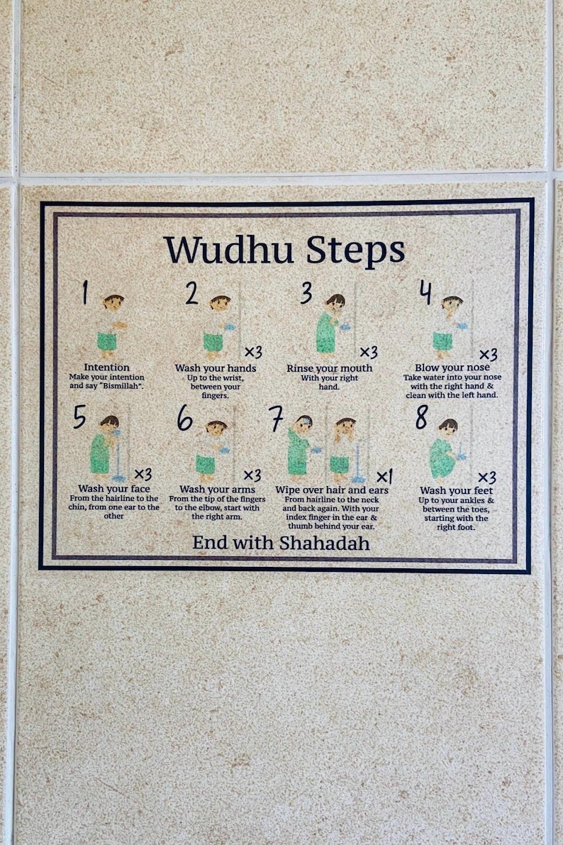 Wudhu Ablution Stickers, Wudu Bathroom Label, How to Perform Wudhu ...