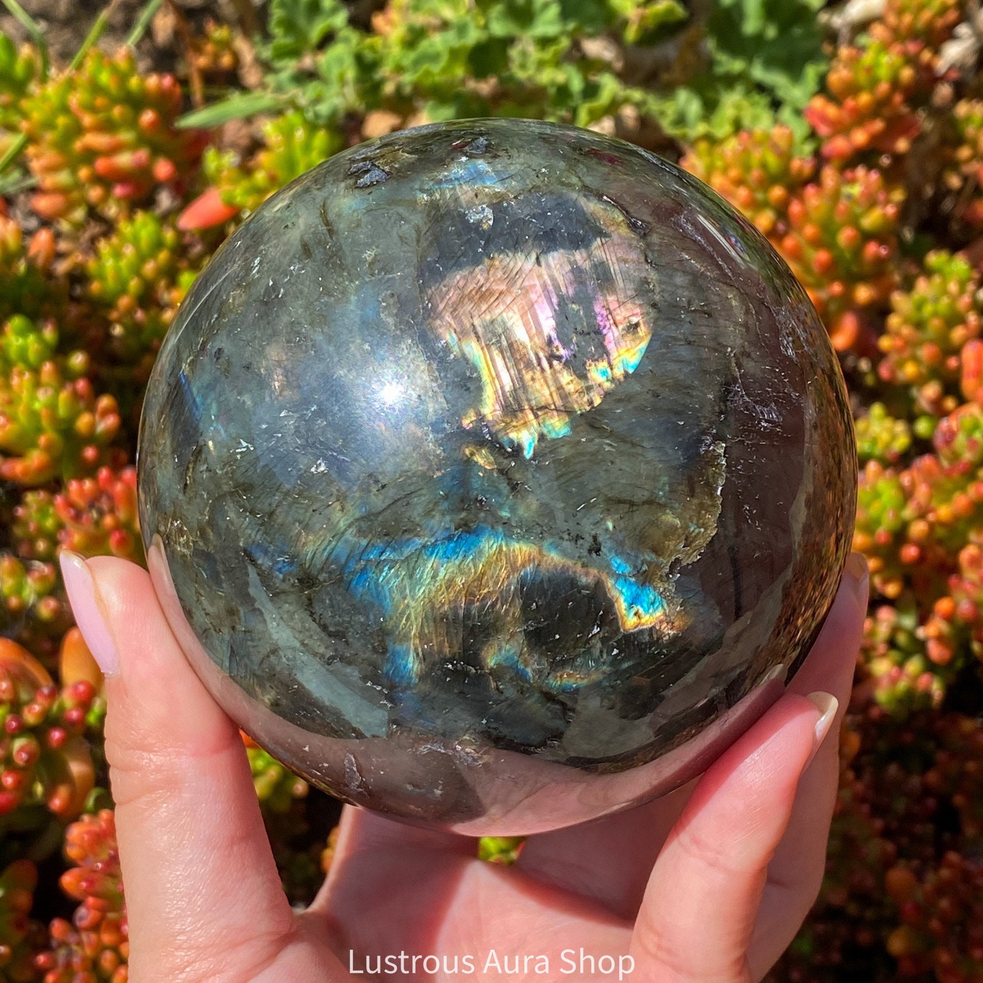 Purple Flash Labradorite Sphere 87.5 mm (2.19 lbs. / 997 grams)