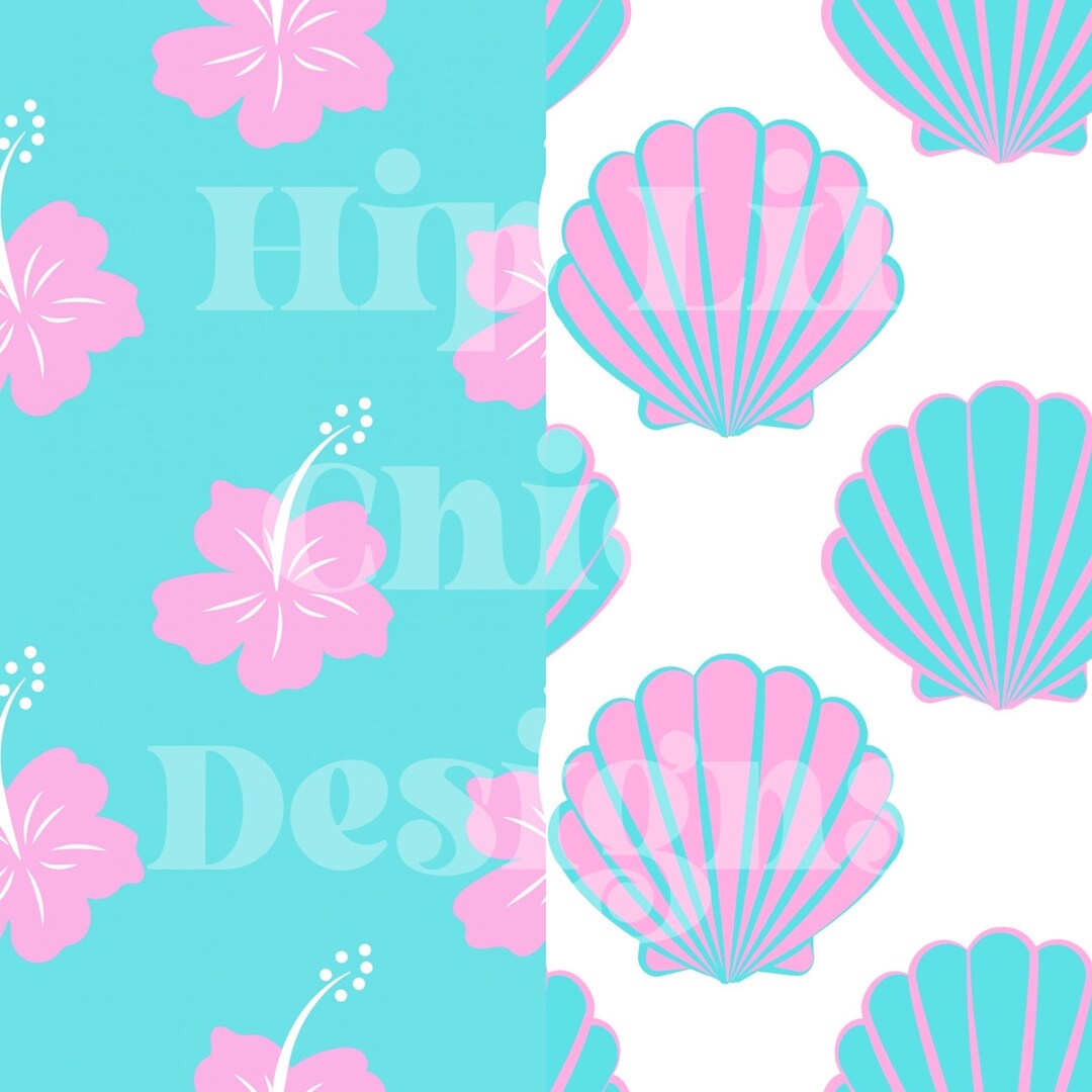 Seashell & Hibiscus Floral Seamless File Design - 2 Pack - Gender ...
