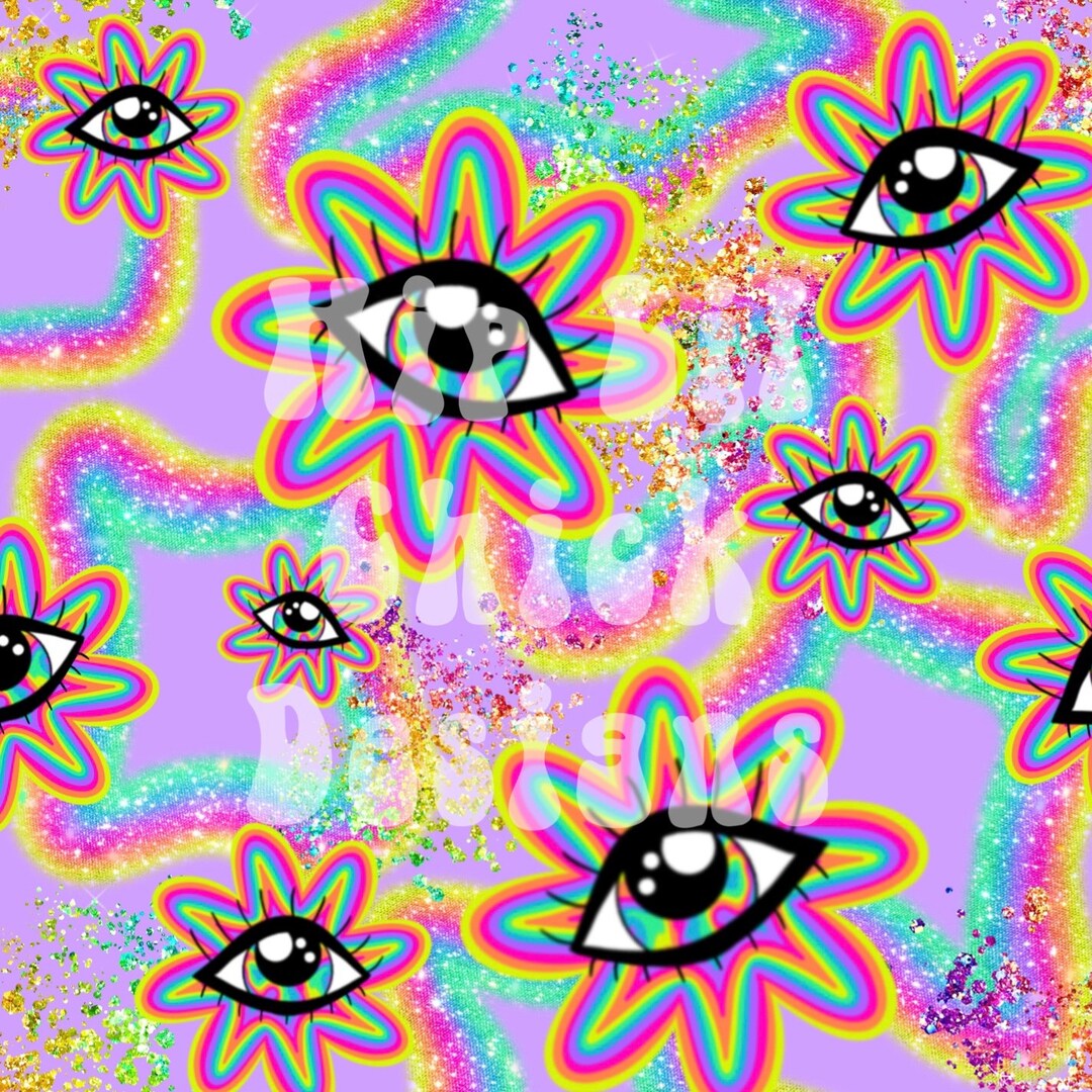 Trippy Hippie Retro Eye Floral - Hand Drawn Seamless File With ...