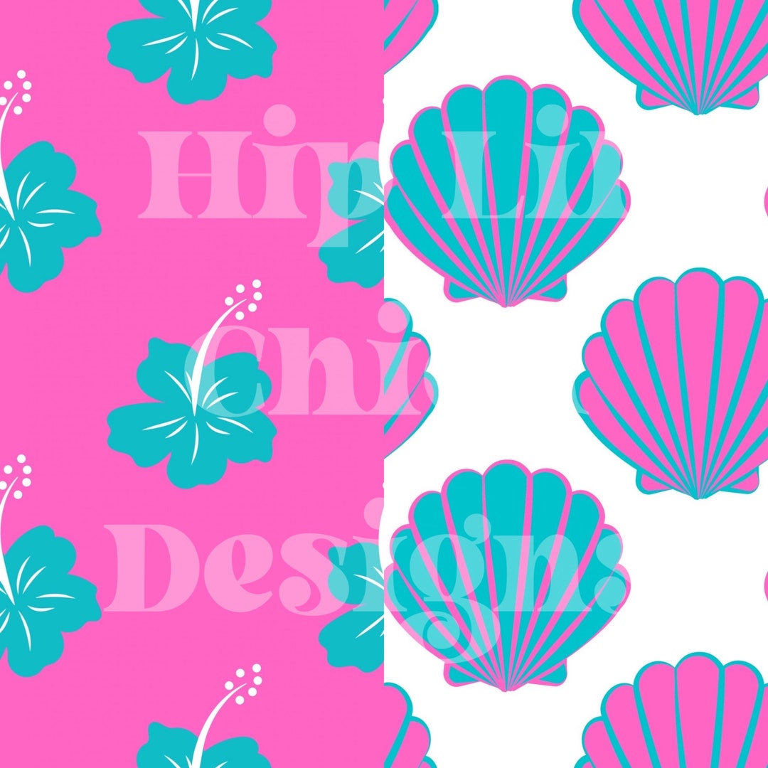 Seashell & Hibiscus Floral Seamless File Design 2 Pack Beach Party - Etsy