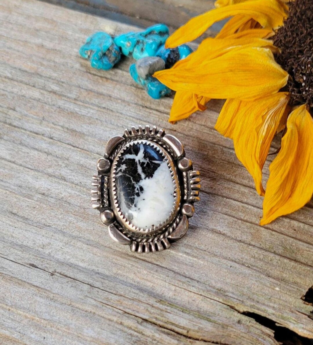 White Buffalo Stone Ponytail Holder - Sterling Silver, Native American ...