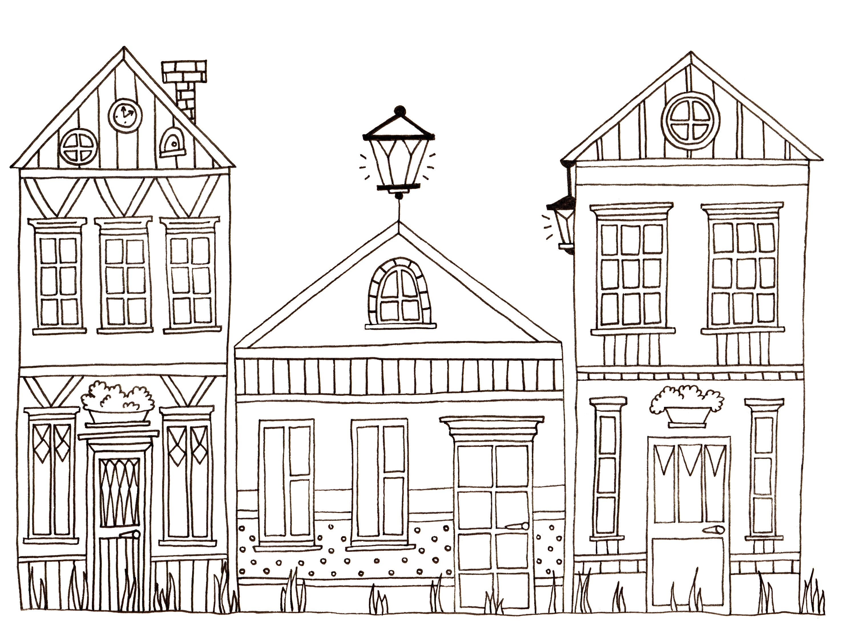 Colonial Houses Coloring Pages