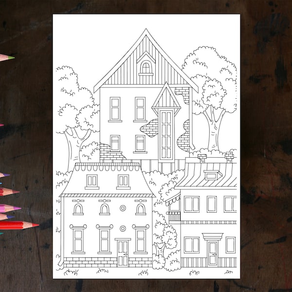 Building Coloring Page - Etsy
