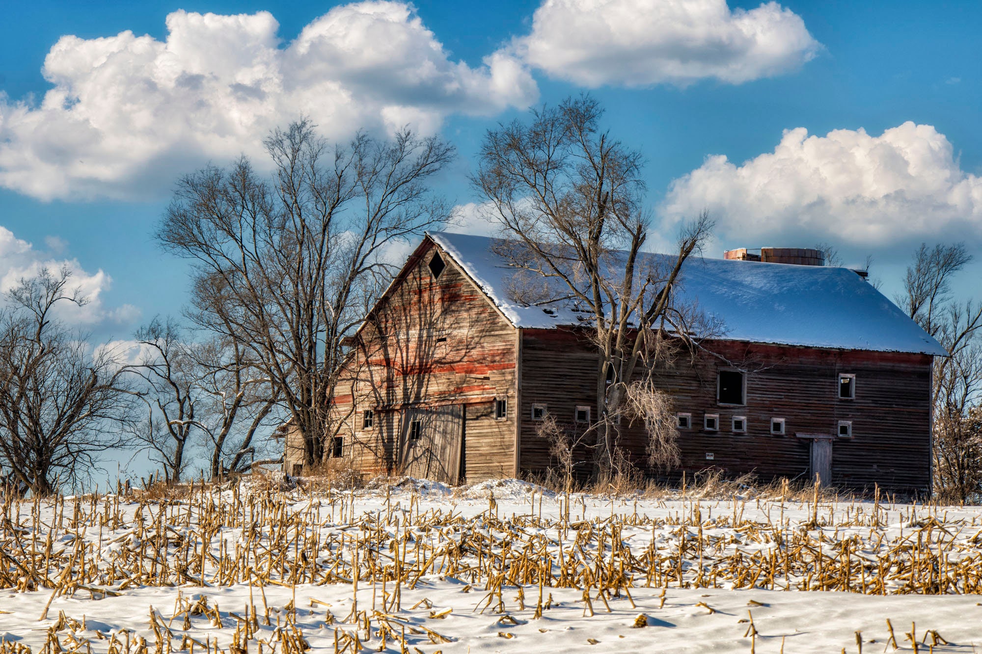 Rural Barn, Winter Farm Scene, Barn in Cornfield. Midwest Barn, Old ...