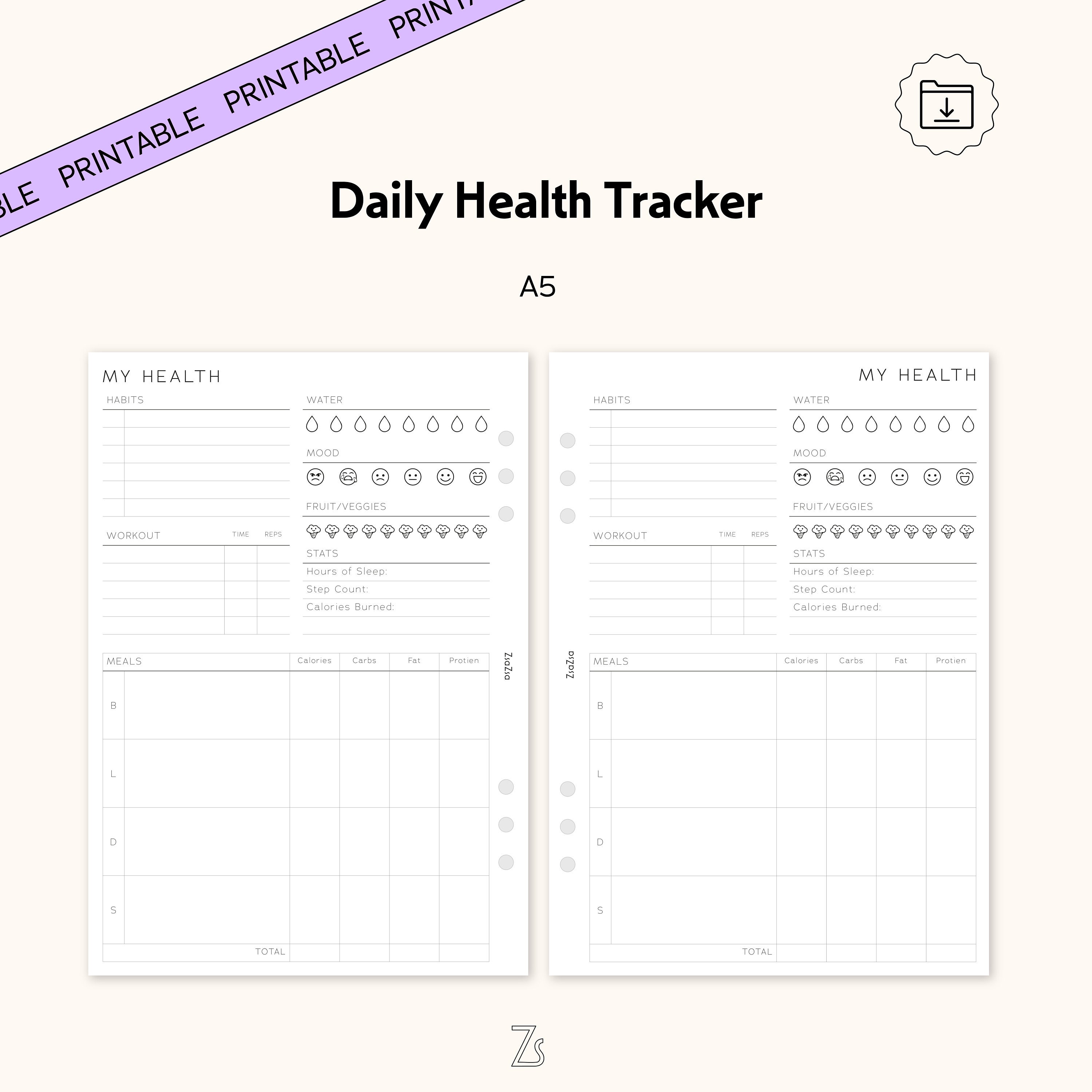 A5 Printable Daily Health Tracker Planner Inserts, Workout Tracker ...