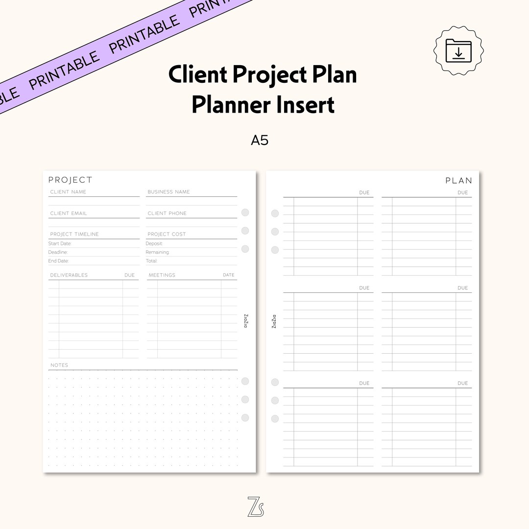 A5 Client Project Planner Inserts, Minimal Design (printable PDF) - Etsy