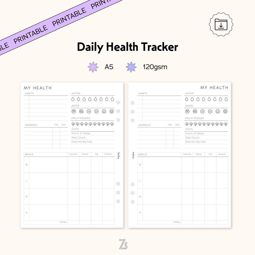 A5 Printable Daily Health Tracker Planner Inserts, Workout Tracker ...