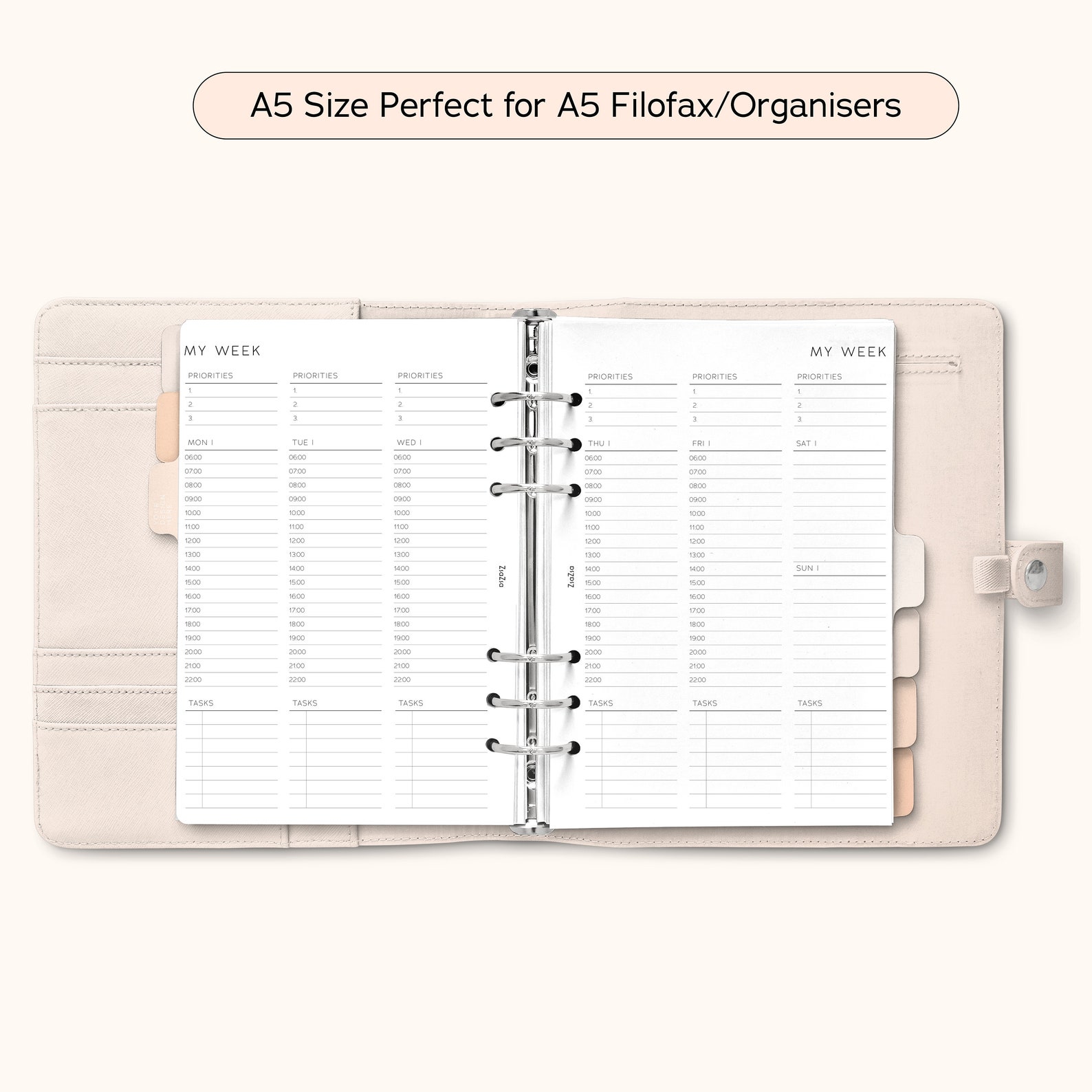 A5 Printable Planner Inserts Week on Two Pages, Weekly Planner, A5 ...