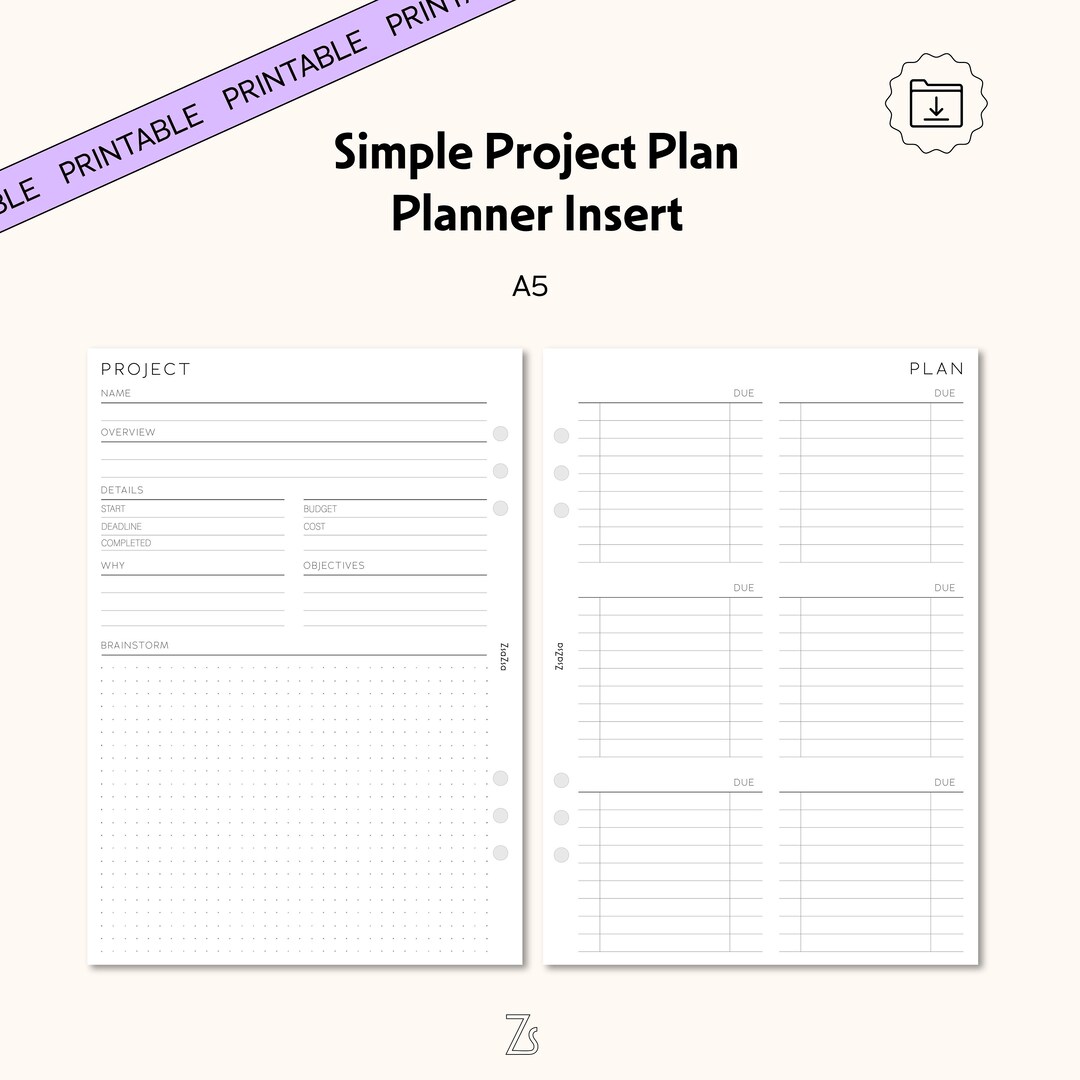 A5 Project Planner Inserts, Simple Task Organizer (printable PDF) - Etsy