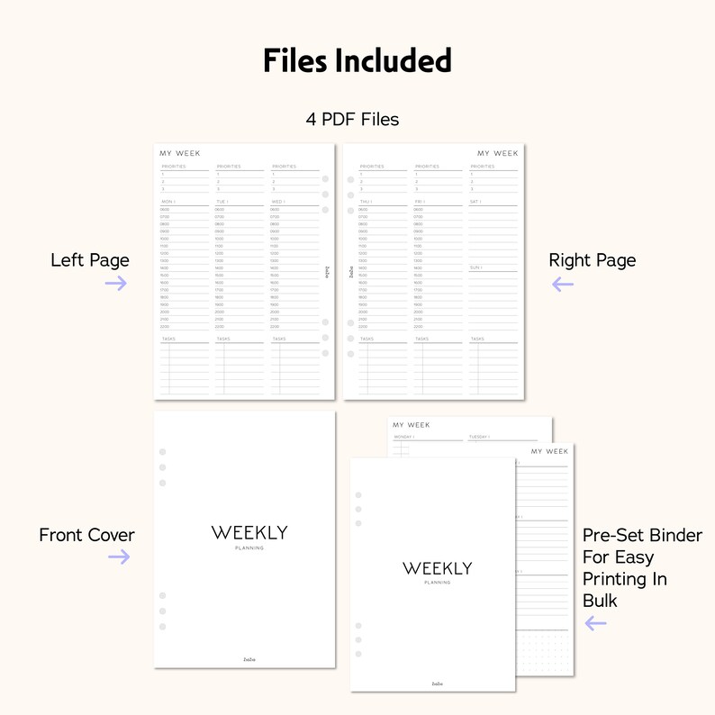 A5 Printable Planner Inserts Week on Two Pages, Weekly Planner, A5 ...