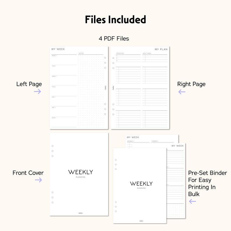 A5 Week on Two Pages Planner Inserts, Minimal Design (PDF Pattern) - Etsy