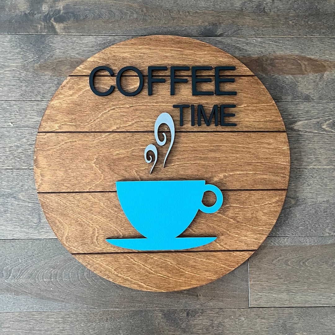 Round Wooden Coffee Sign - Coffee Bar Sign - Cafe Sign - Wall Decor ...