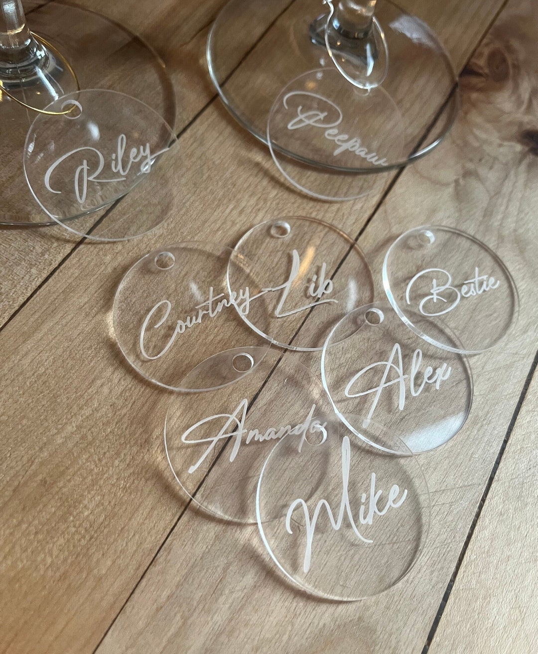 Personalized Wooden or Acrylic Wine Glass Charms: Decorative Wedding ...