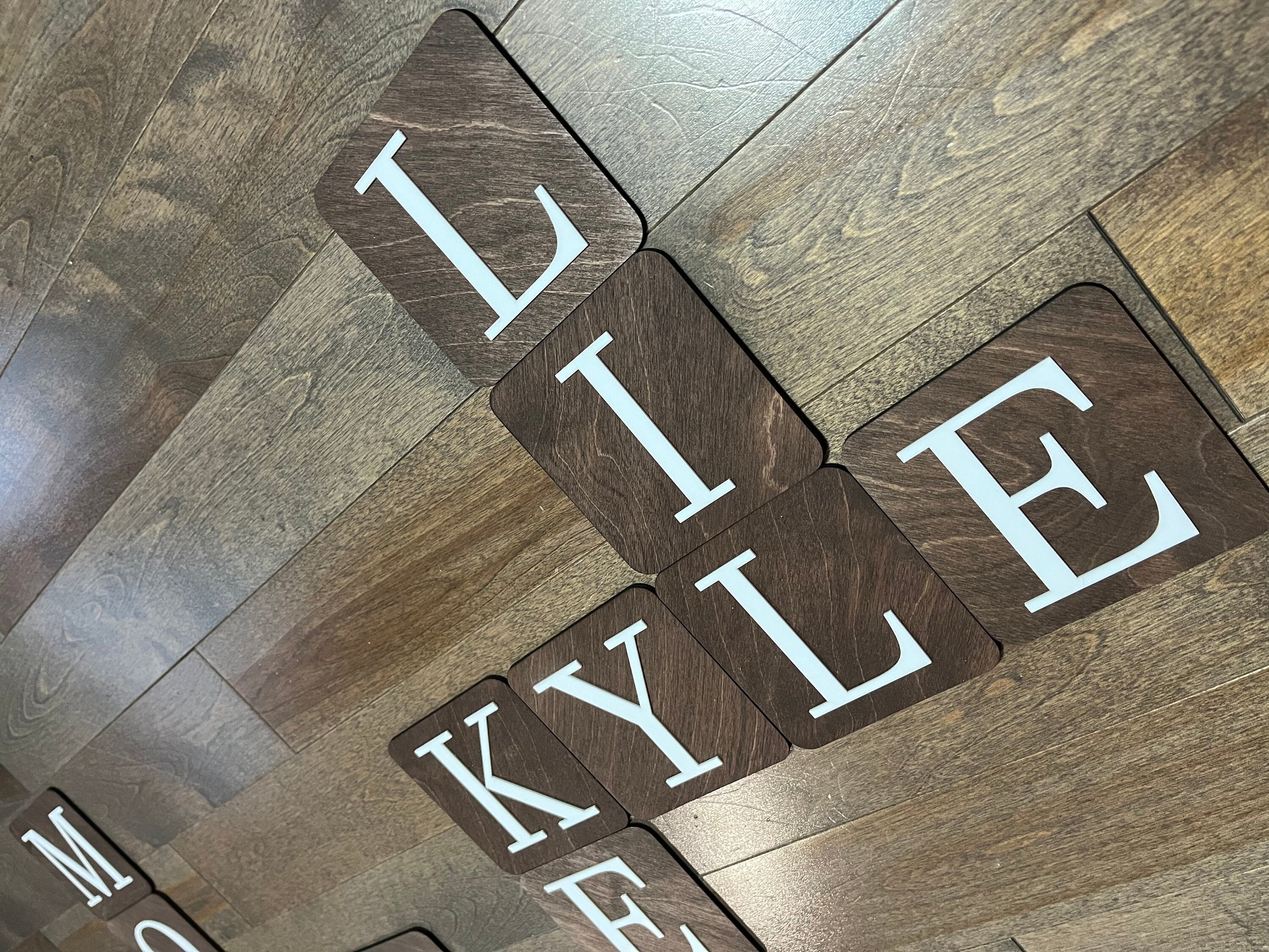 Dark Oak Scrabble Family Sign