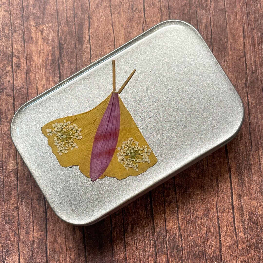 Decorative Tin, Moth, Leaves, Flowers, Jewelry Case, Resin, Real Leaves ...
