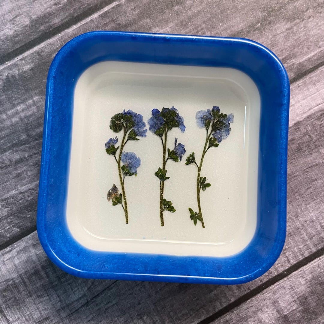 Square Resin Ring Dish With Pressed Forget Me Not Flowers - Etsy