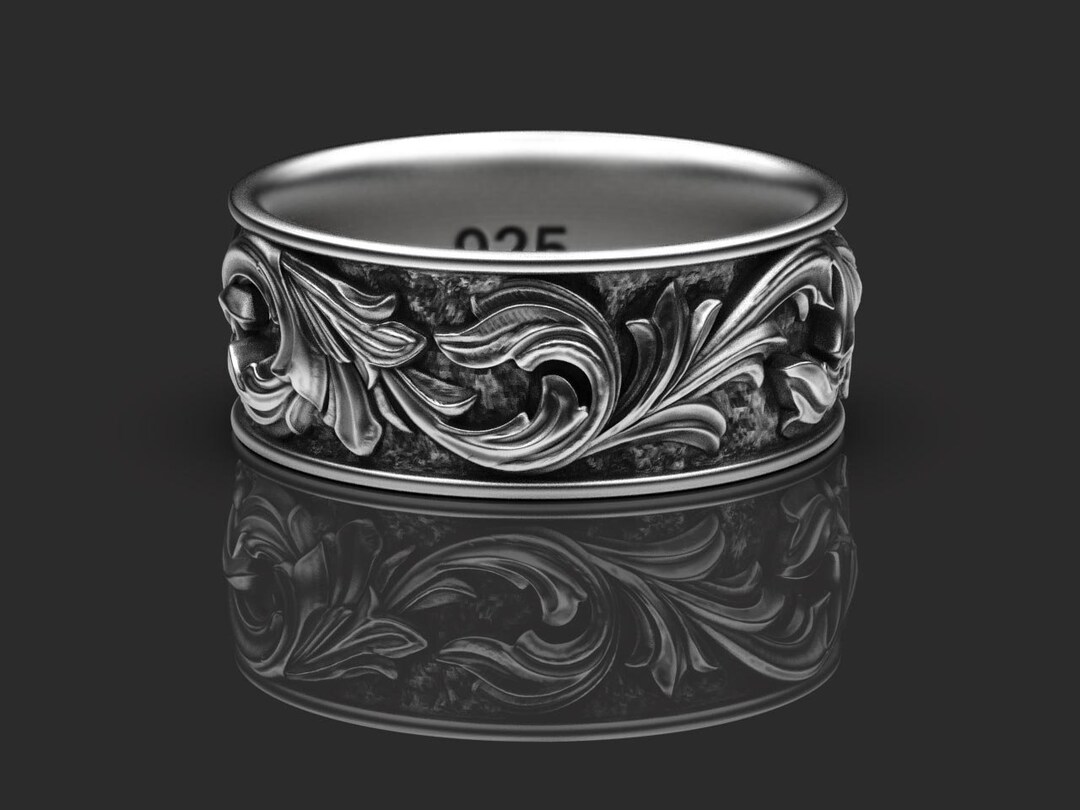 Women's Vintage Vine Wedding Band Ring With Scrolls - Etsy