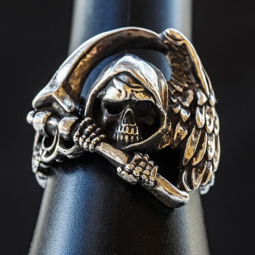 Sterling Silver Reaper Skull Ring - Etsy
