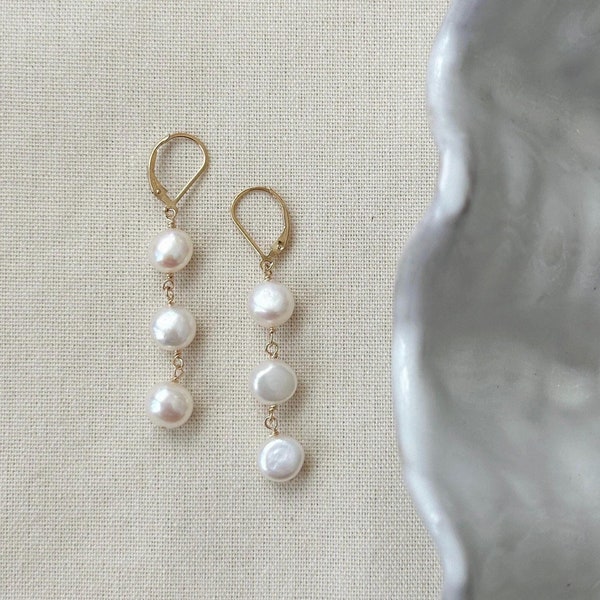 Three Pearl Drop Earrings - Etsy