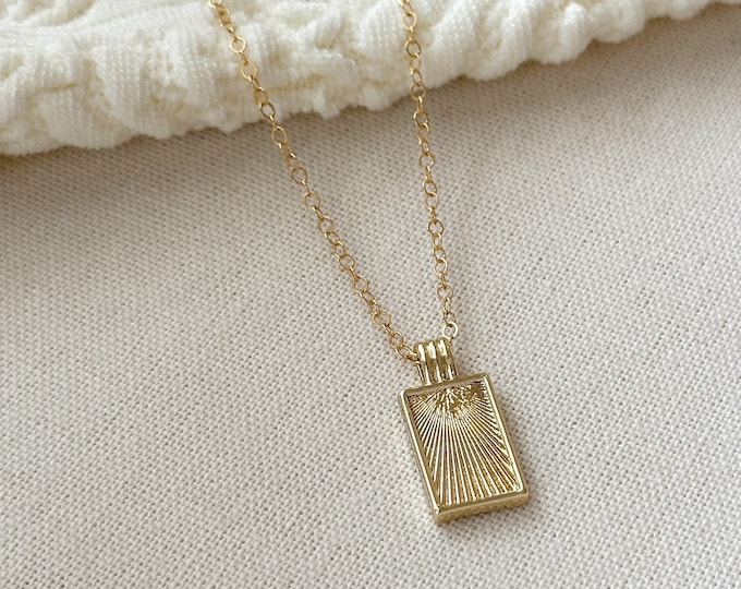 Rectangle Pendant Necklace, 14K Gold Filled Geometric Necklace ...
