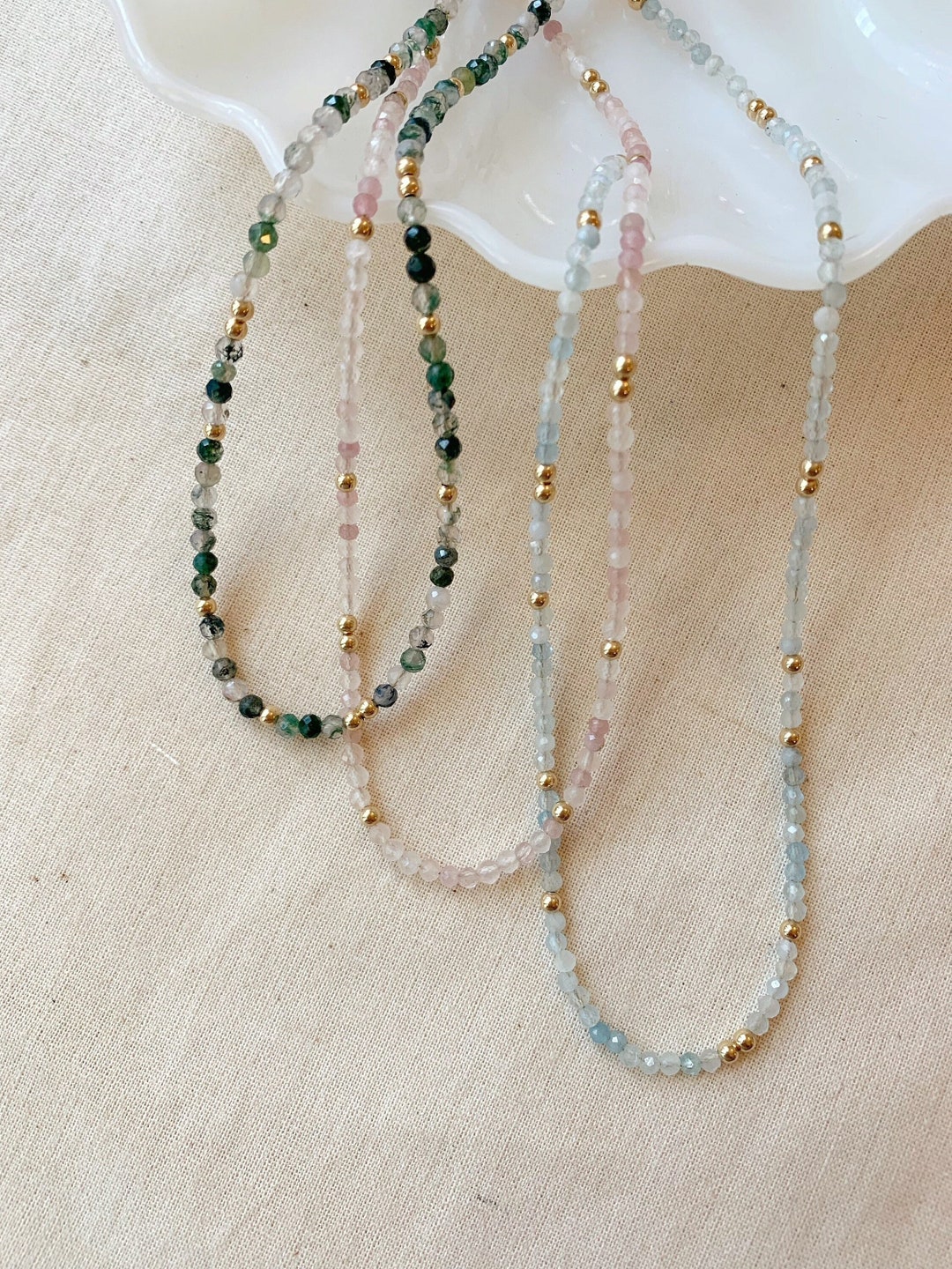 Beaded Gemstone Necklace, 14K Gold Filled Choker Necklace, Colorful Gem ...