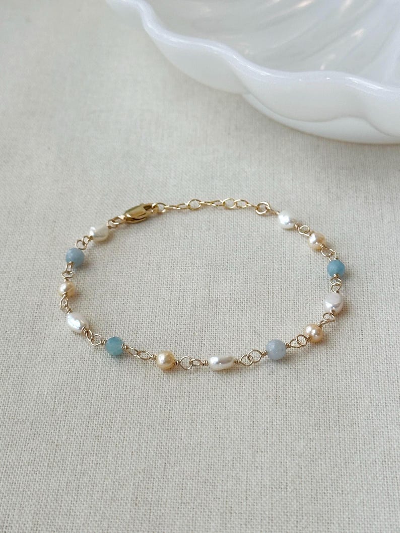 Something Blue Bracelet, 14K Gold Filled Pearl Aquamarine Bracelet ...