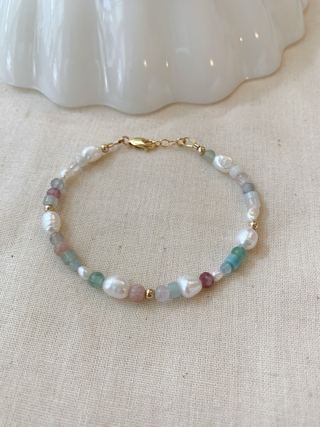 Pastel Gemstone Bracelet, 14K Gold Filled Beaded Bracelet, Freshwater ...