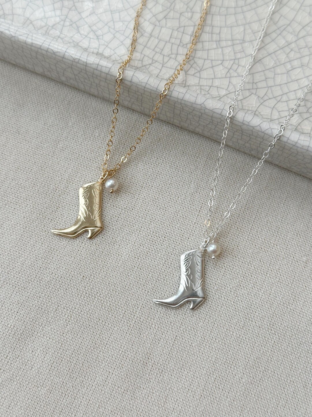 Cowboy Boot Necklace - 14K Gold Filled or Solid 925 Sterling Silver ...